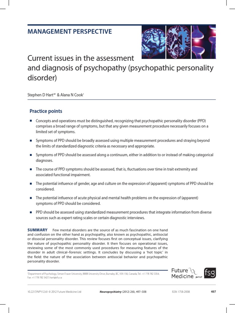 Current Issues in The Assessment and Diagnosis of Psychopathy ...