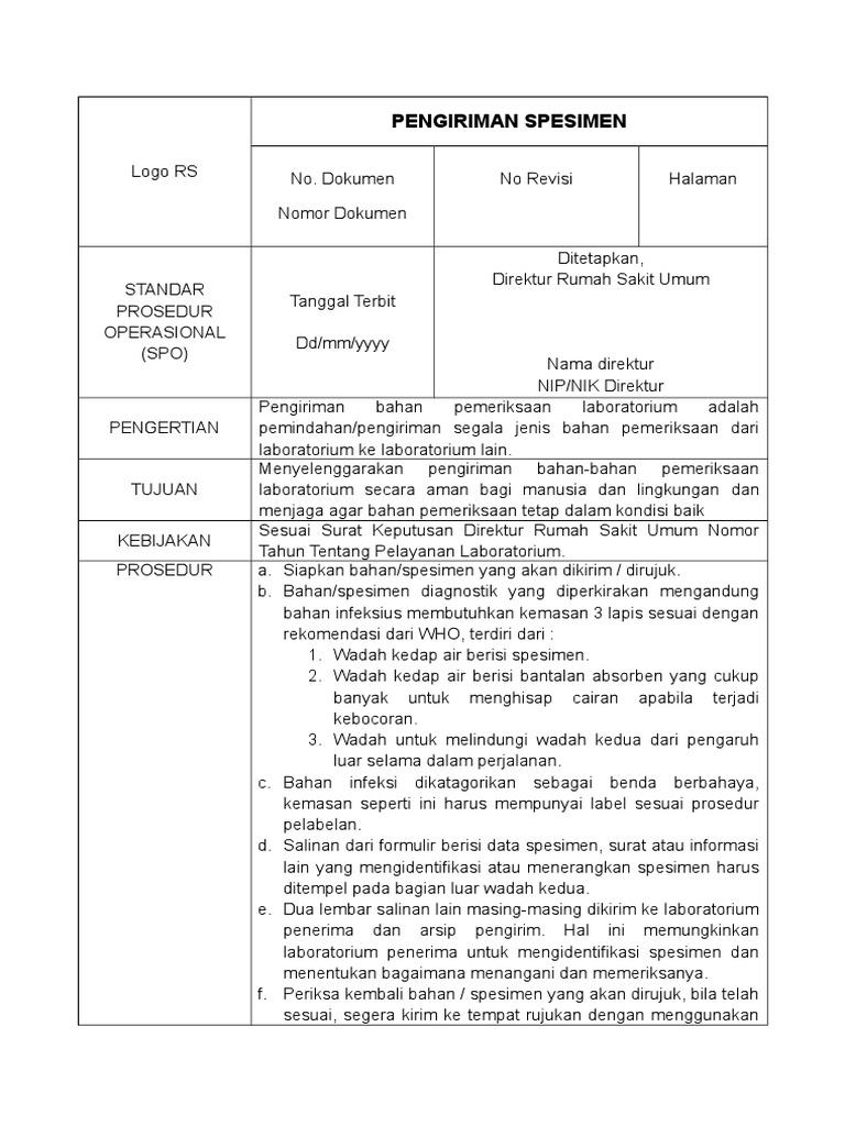 SOP Pengiriman Spesimen Laboratorium | PDF