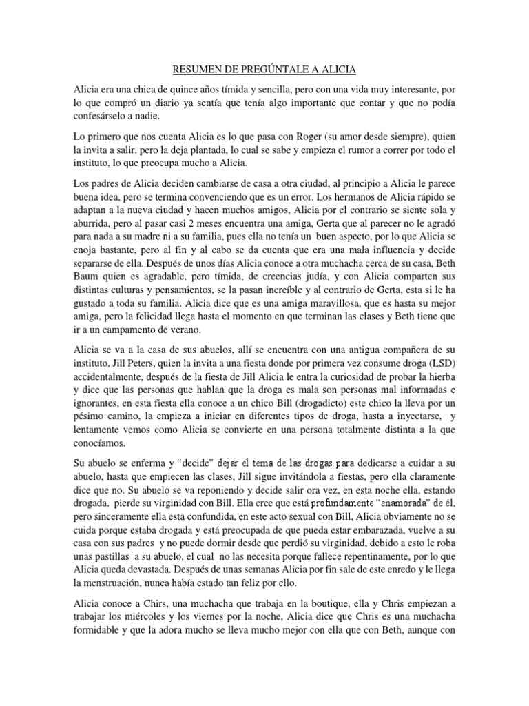 Resumen de "Pregúntale a Alicia" | PDF