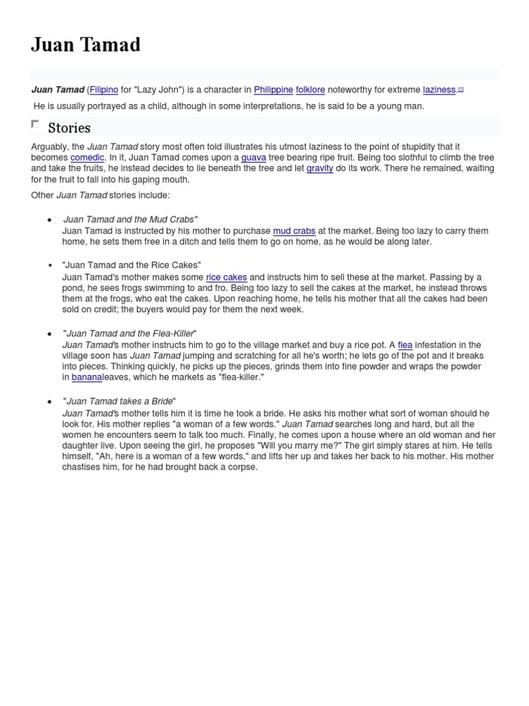 The Tales Of Juan Tamad A Folklore Character Known For His Extreme