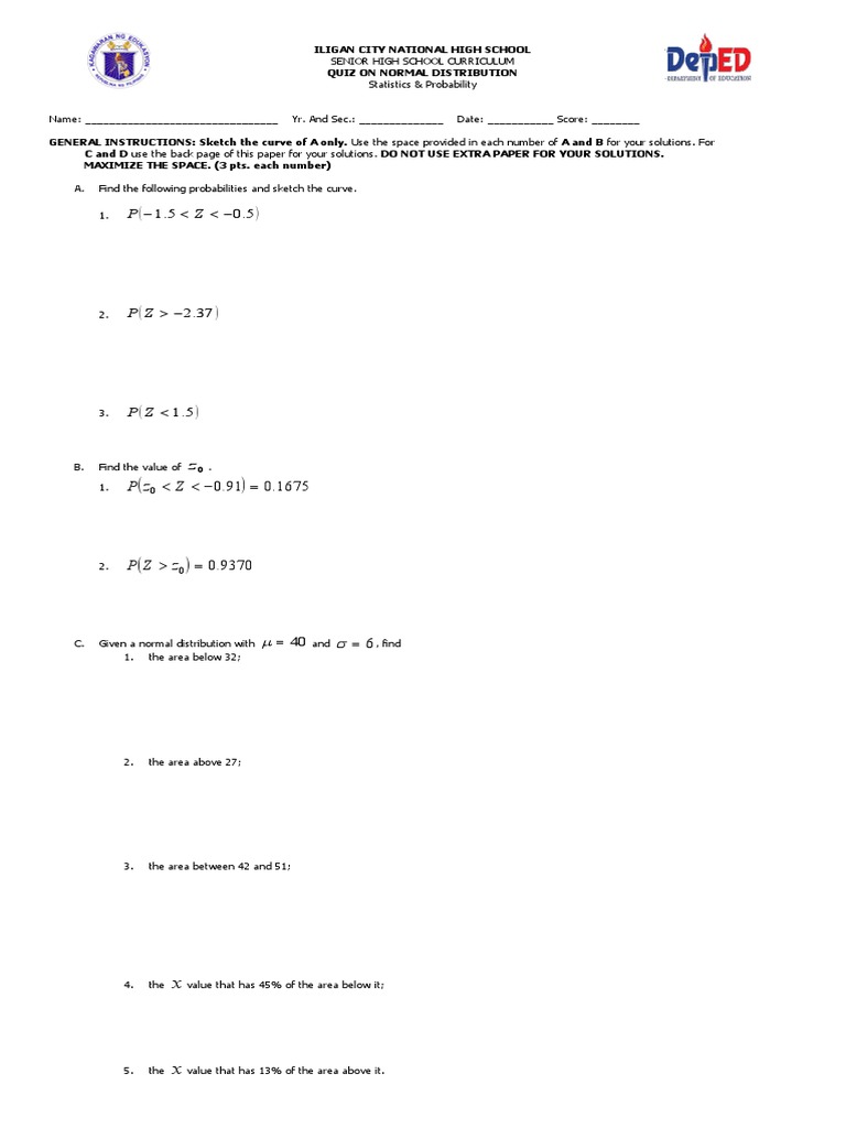 Quiz On Normal Distribution | PDF