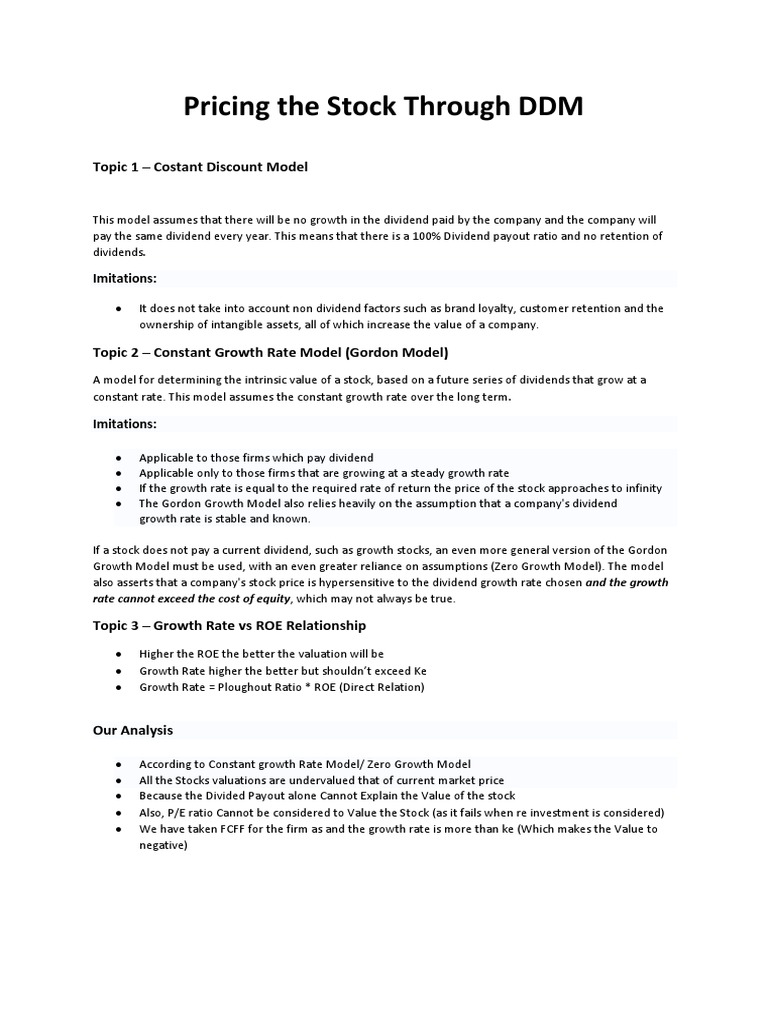 Pricing The Stock Through DDM: Topic 1 - Costant Discount Model | PDF ...