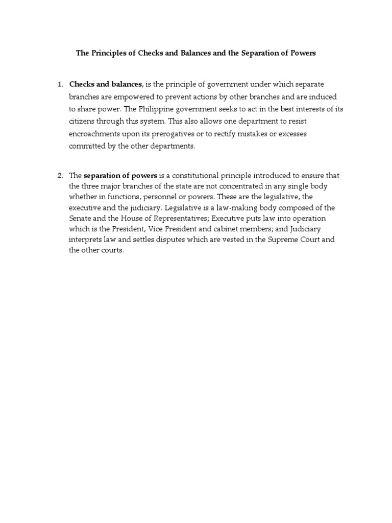 The Principles of Checks and Balances and The Separation of Powers | PDF