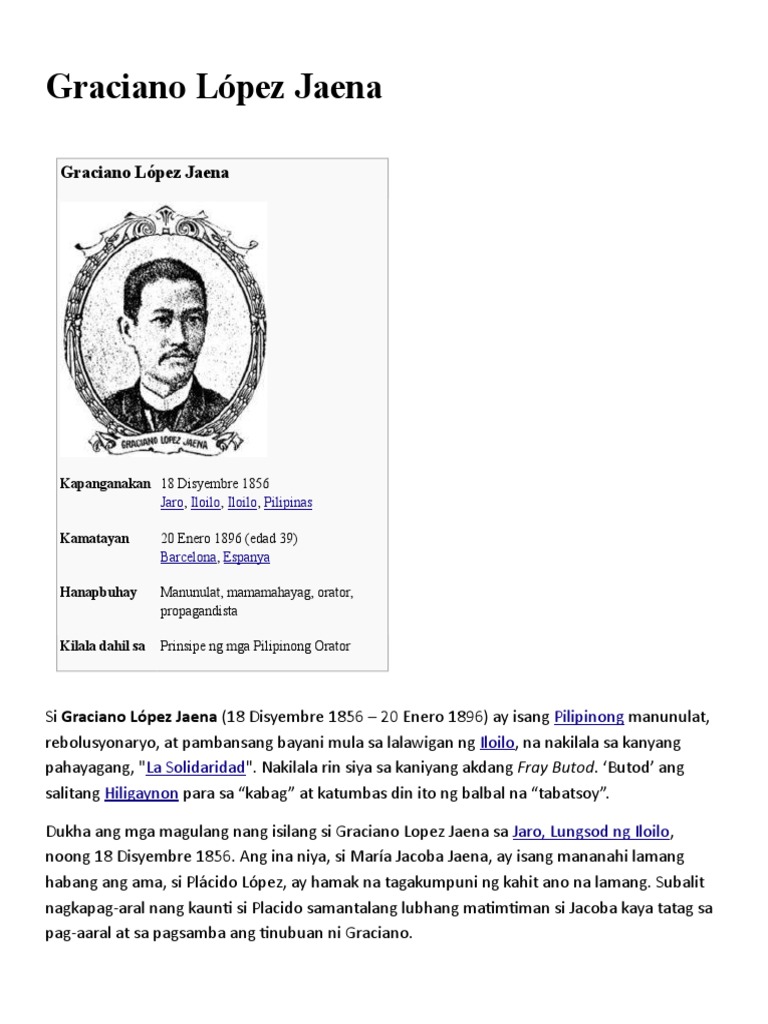 Graciano Lopez Jaena Talambuhay