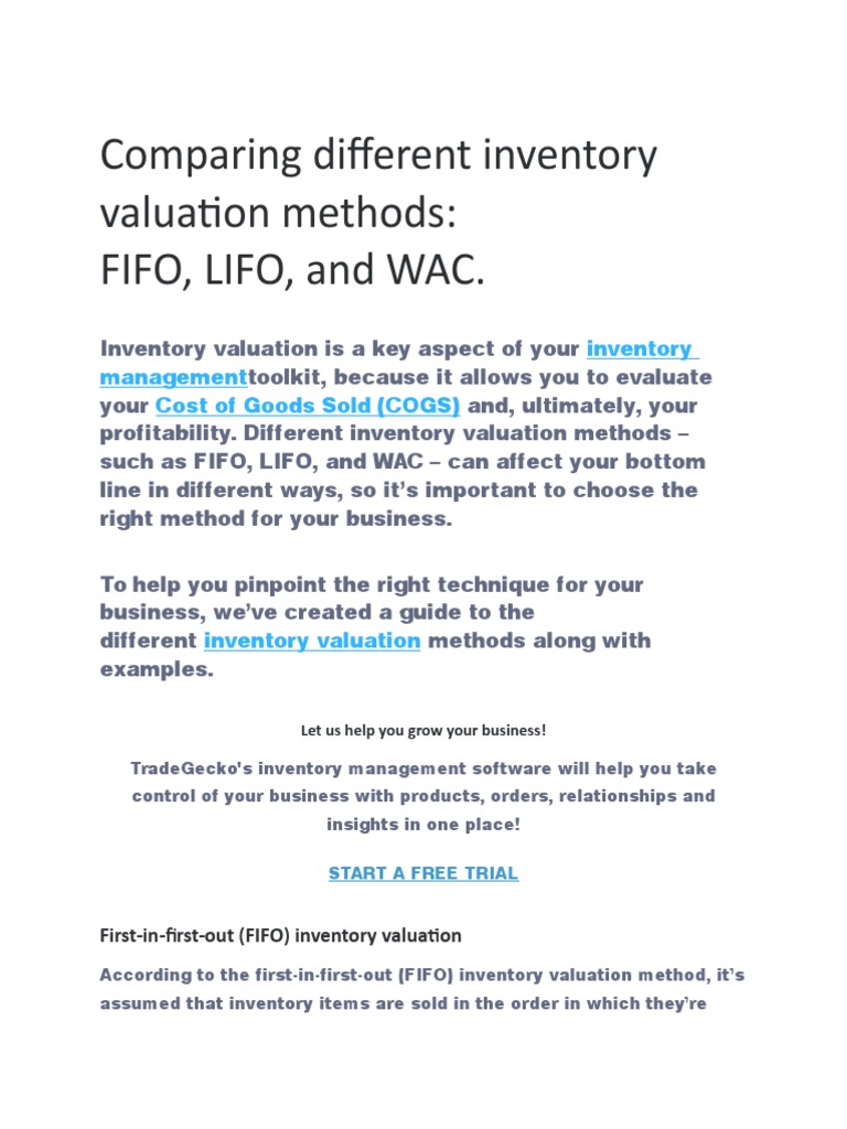 Comparing Different Inventory Valuation Methods: Fifo, Lifo, and Wac ...