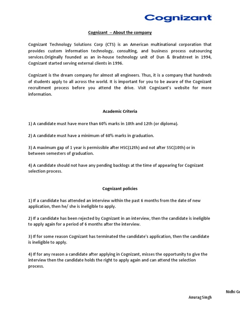 CTS Detailed Document For Campus Placement | PDF | Software Engineering ...