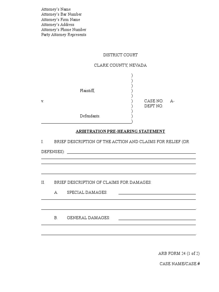24 Arbitration Pre-Hearing Statement | PDF | Lawyer | Damages