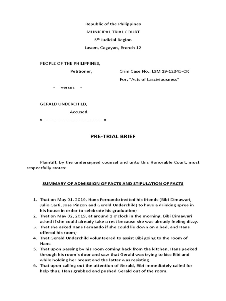 Pre Trial Brief Prosecution | PDF | Prosecutor | Witness