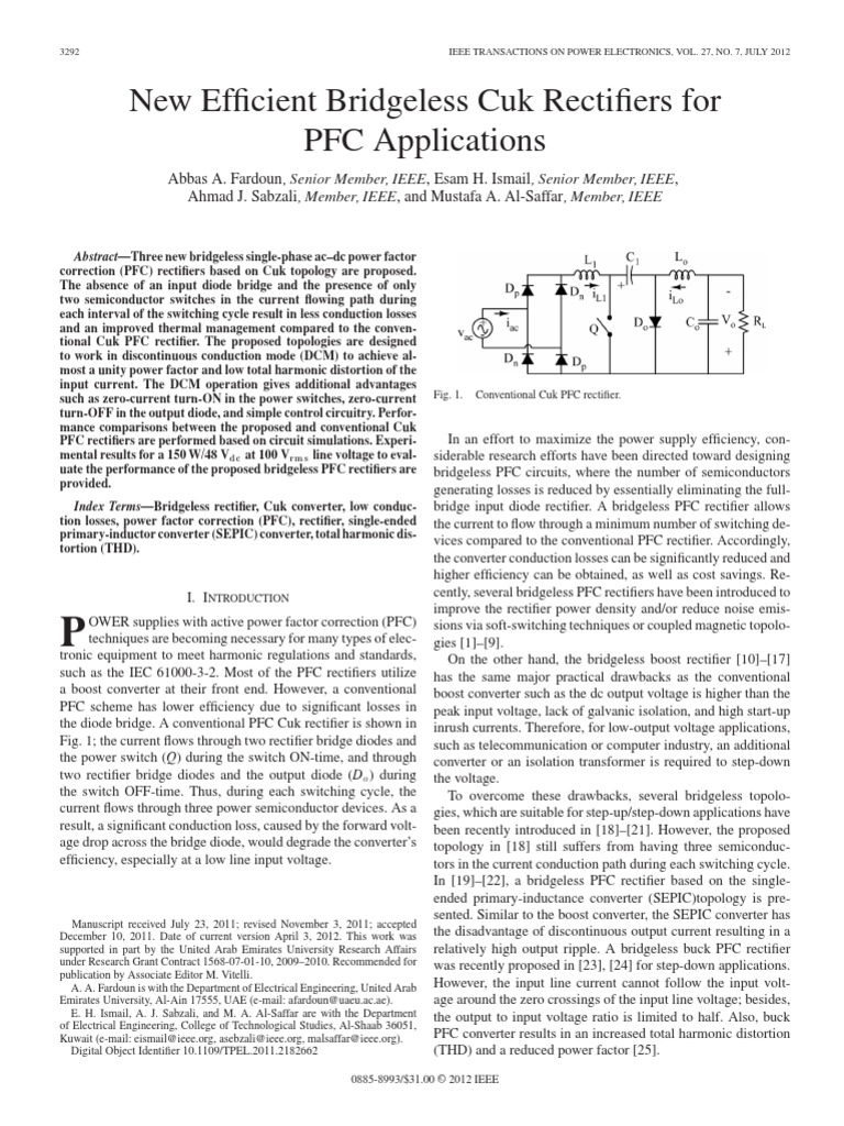 New Efficient Bridgeless Cuk Rectifiers For PFC Applications | PDF ...