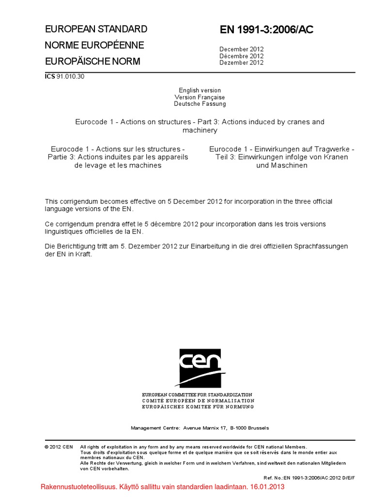SFS En1991 3 Ac | PDF | Brussels | Metrology