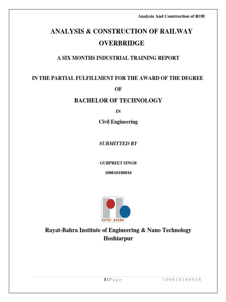 Six Month Training Report On Construction of Railway Overbridge PDF ...