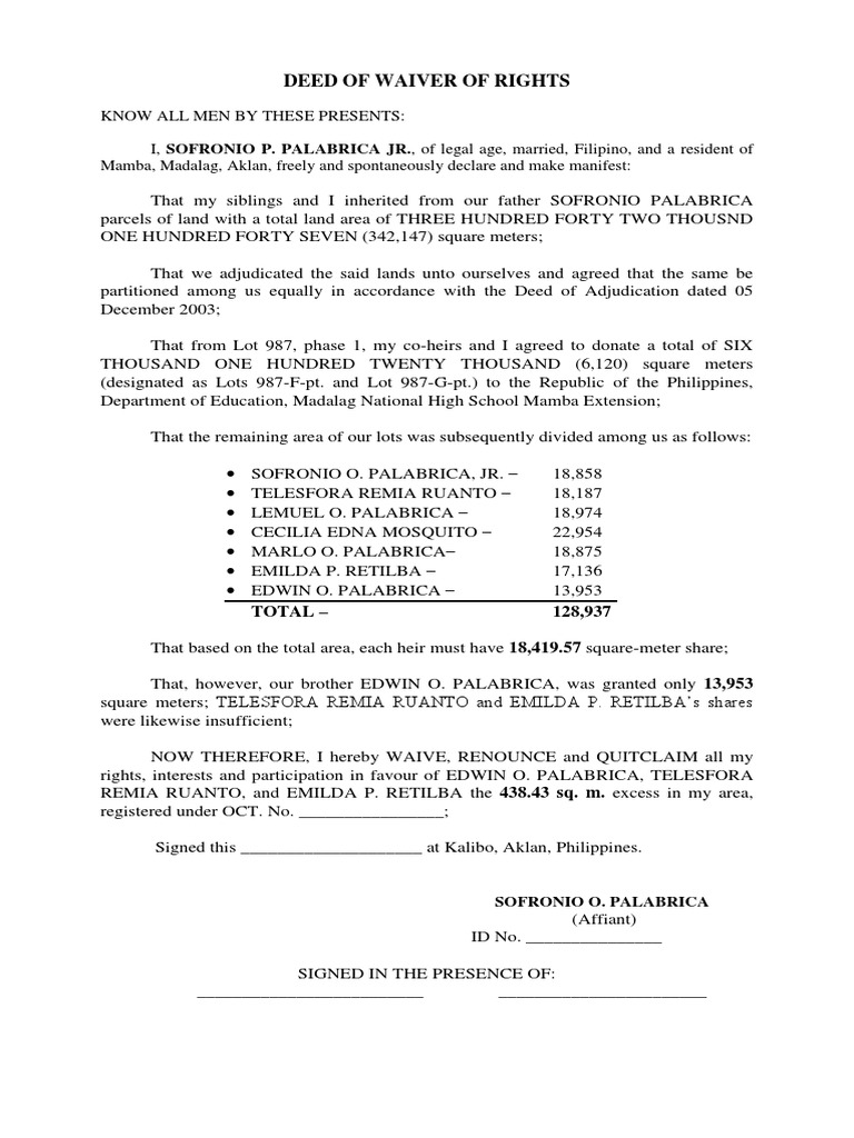 Waiver of Rights | PDF | Document | Government Information