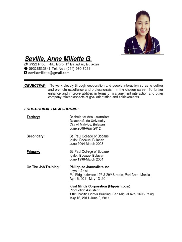 A Well-Rounded Resume: Anne Millette G. Sevilla's Professional ...