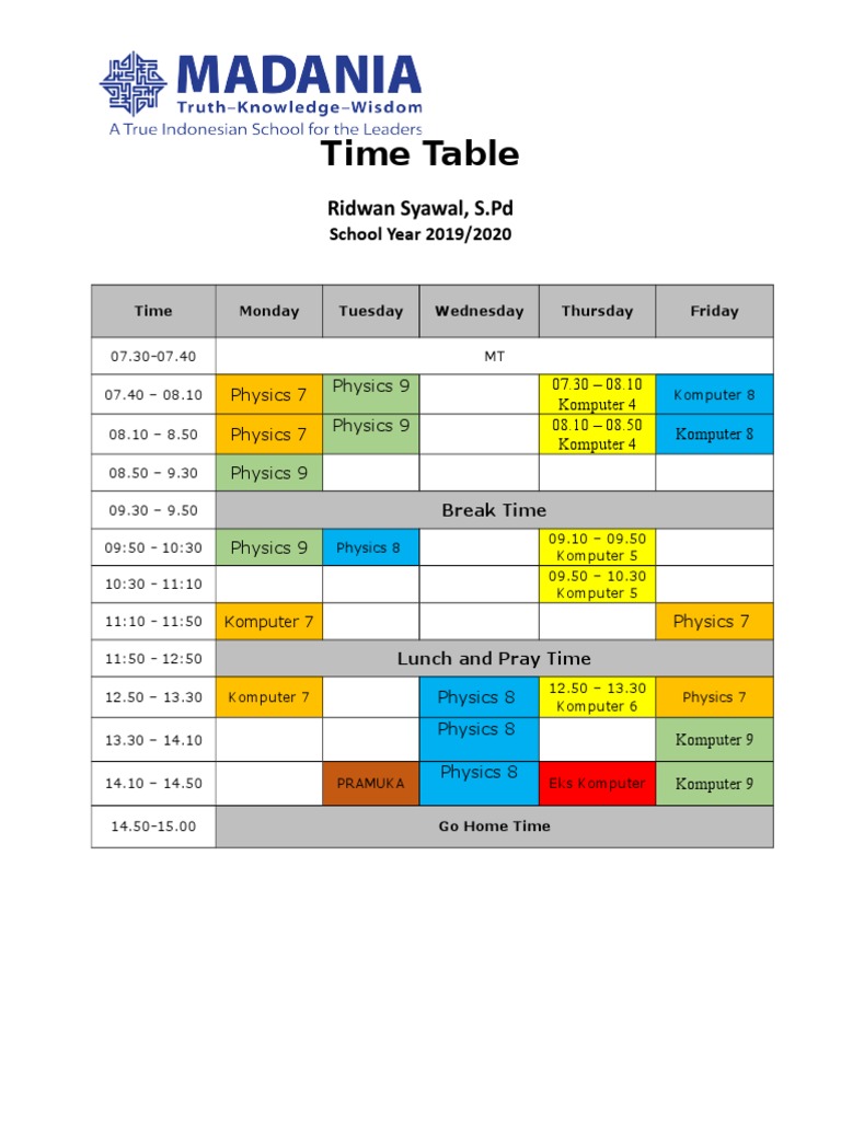 Time Table SMP Revised | PDF