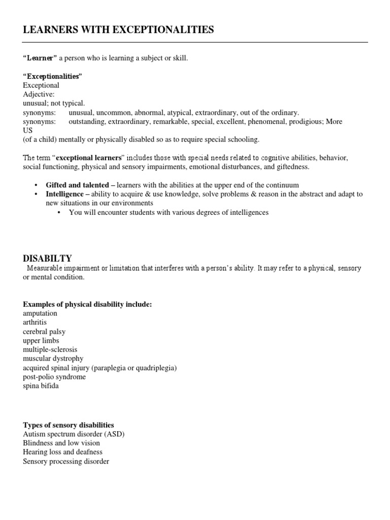 Learners With Exceptionalities | PDF | Autism | Autism Spectrum