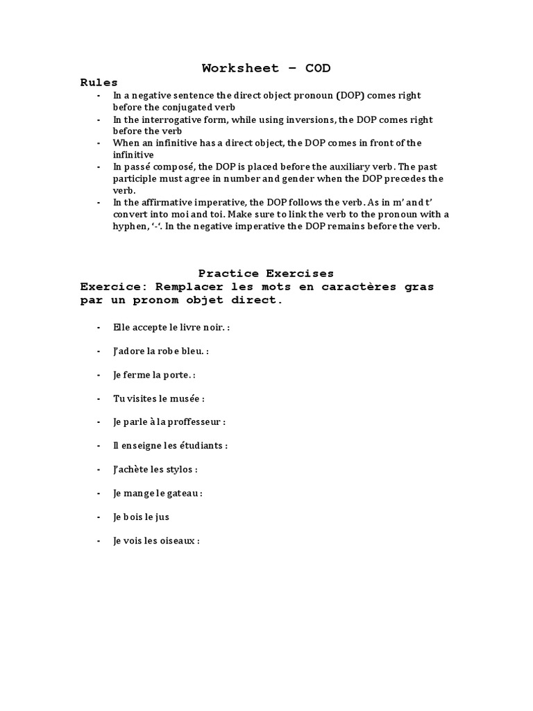 Worksheet - COD: Rules | PDF