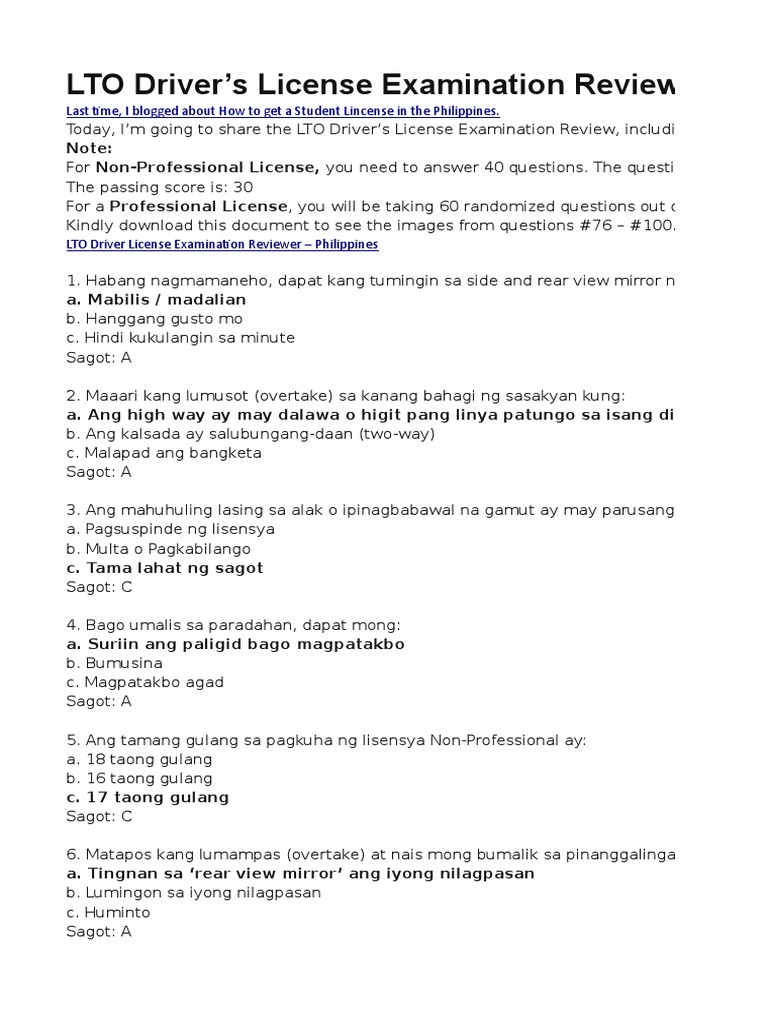 Drivers Exam Reviewer | PDF