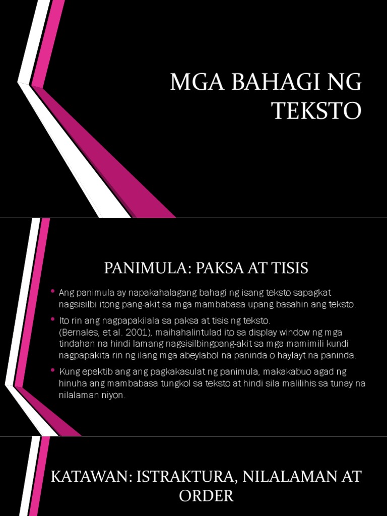 Mga Bahagi NG Teksto | PDF