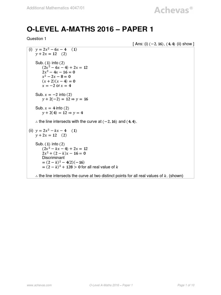 O Level A Maths 2016 Paper 1 | PDF | Mathematical Concepts | Analysis