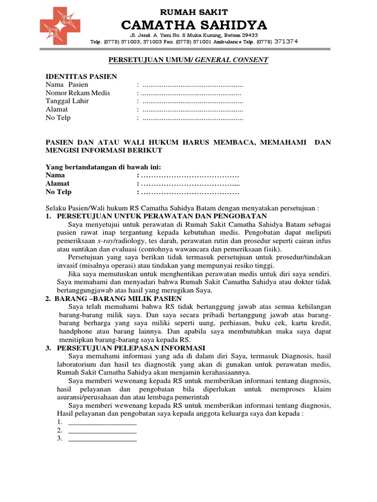 Formulir Persetujuan Umum RS Camatha | PDF | Hukum | Kesehatan Holistik