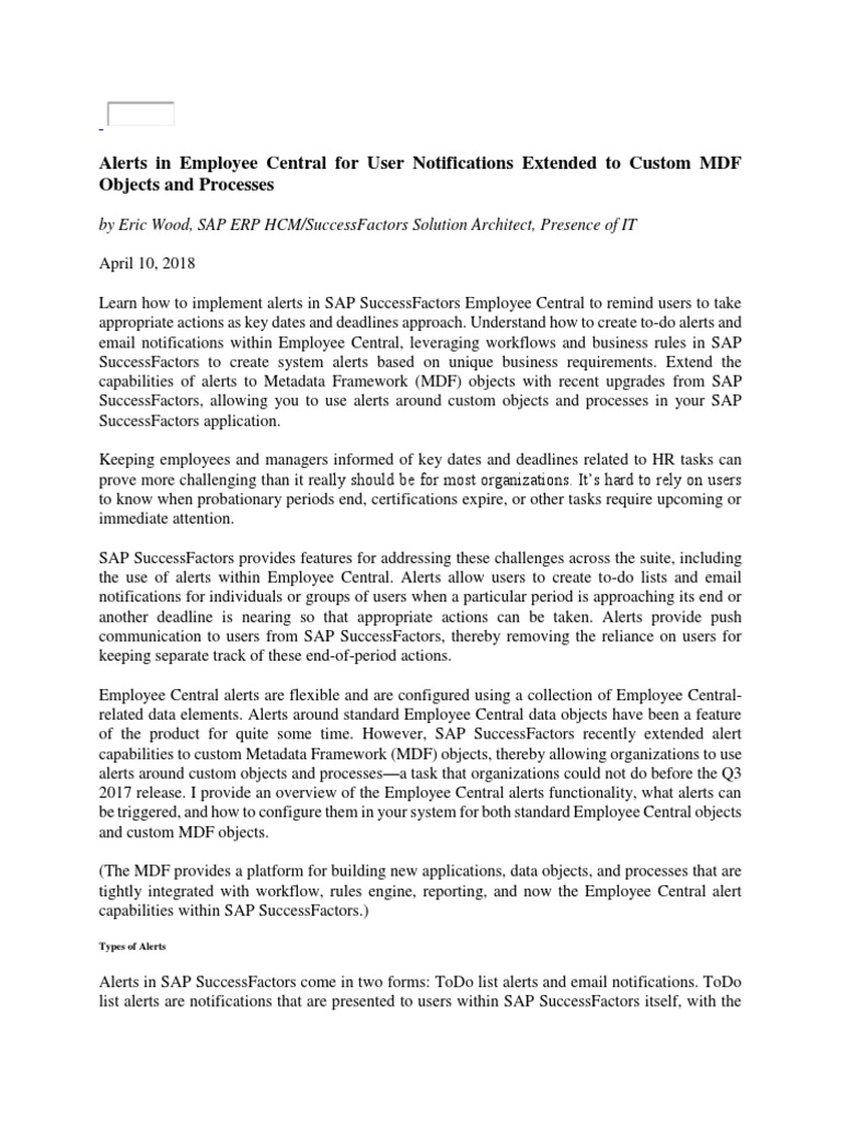 MDF Alerts and Notifications | PDF | Object (Computer Science) | Workflow