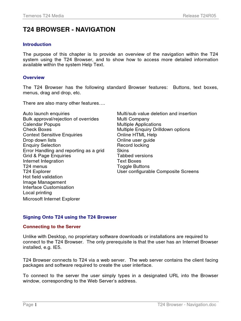 T24 Browser - Navigation: Temenos T24 Media Release T24R05 | PDF | Web ...
