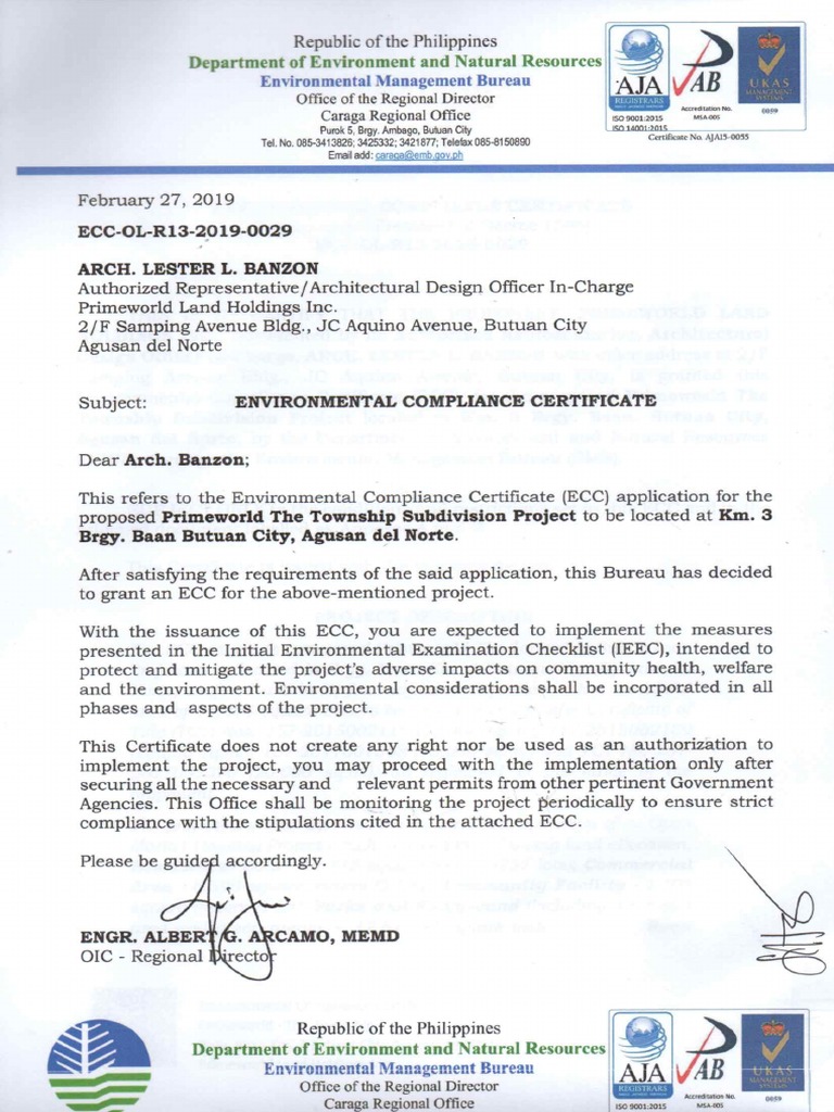 Environmental Compliance Certificate | PDF