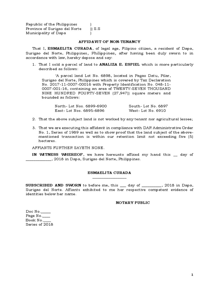 Affidavit of Non-Tenancy | PDF