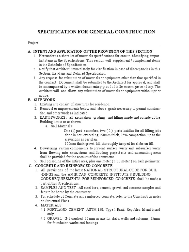 Specification For General Construction: A. Intent and Application of ...