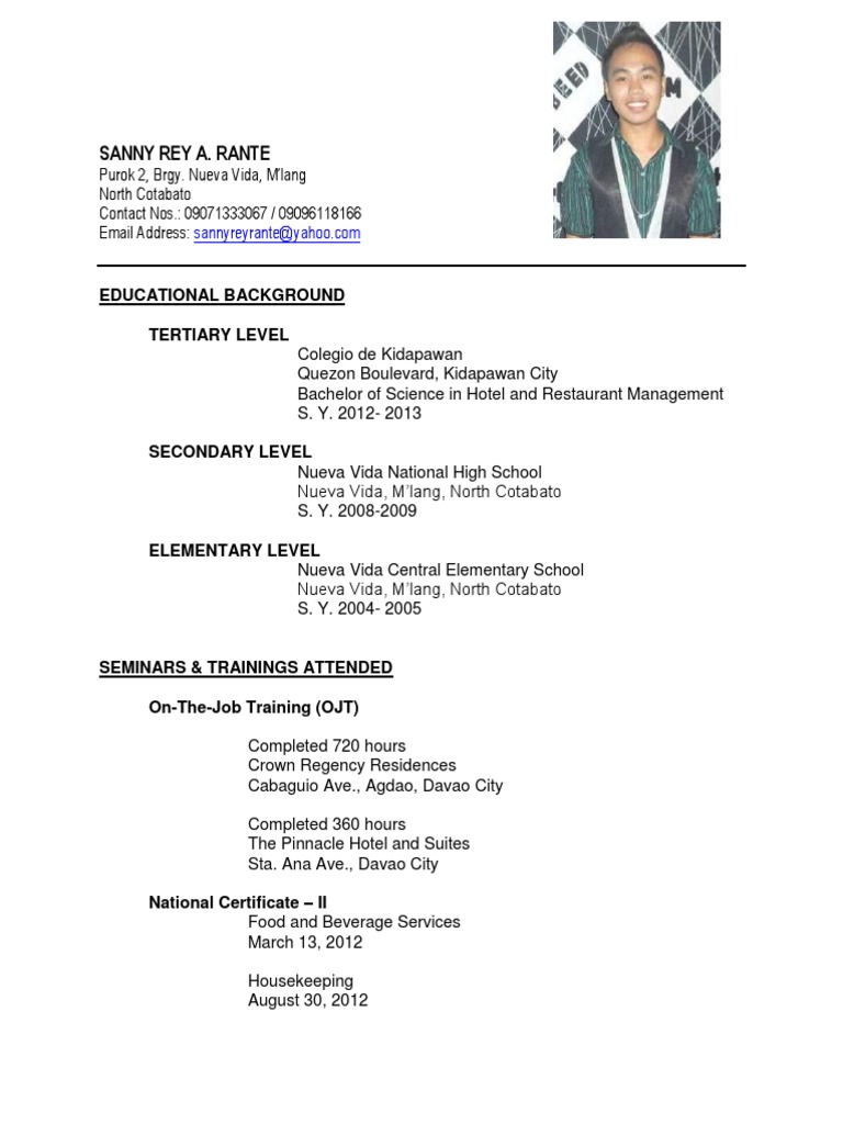 Sanny Rey's Educational Profile | PDF | Food And Drink