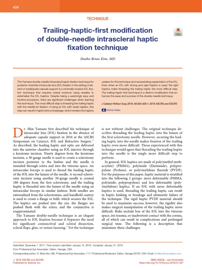 Trailing-Haptic-First Modification of Double-Needle Intrascleral Haptic ...