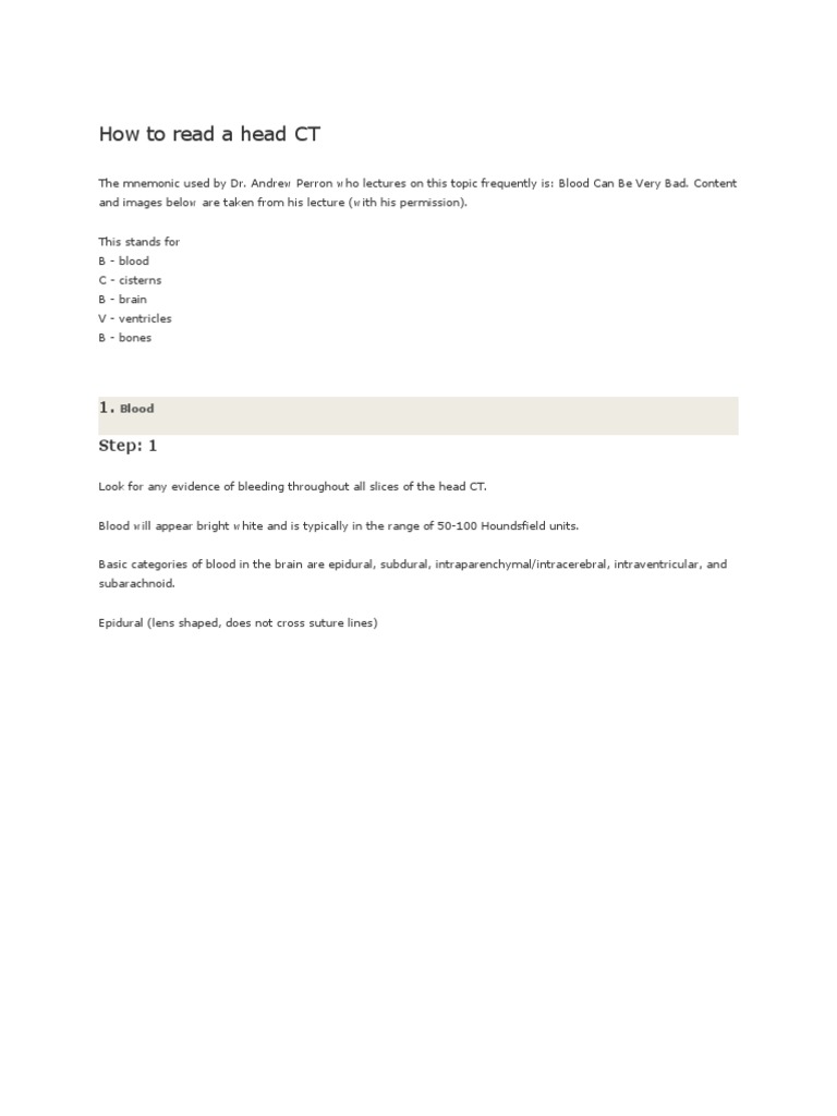 How To Read A Head CT: 1. Step: 1 | PDF