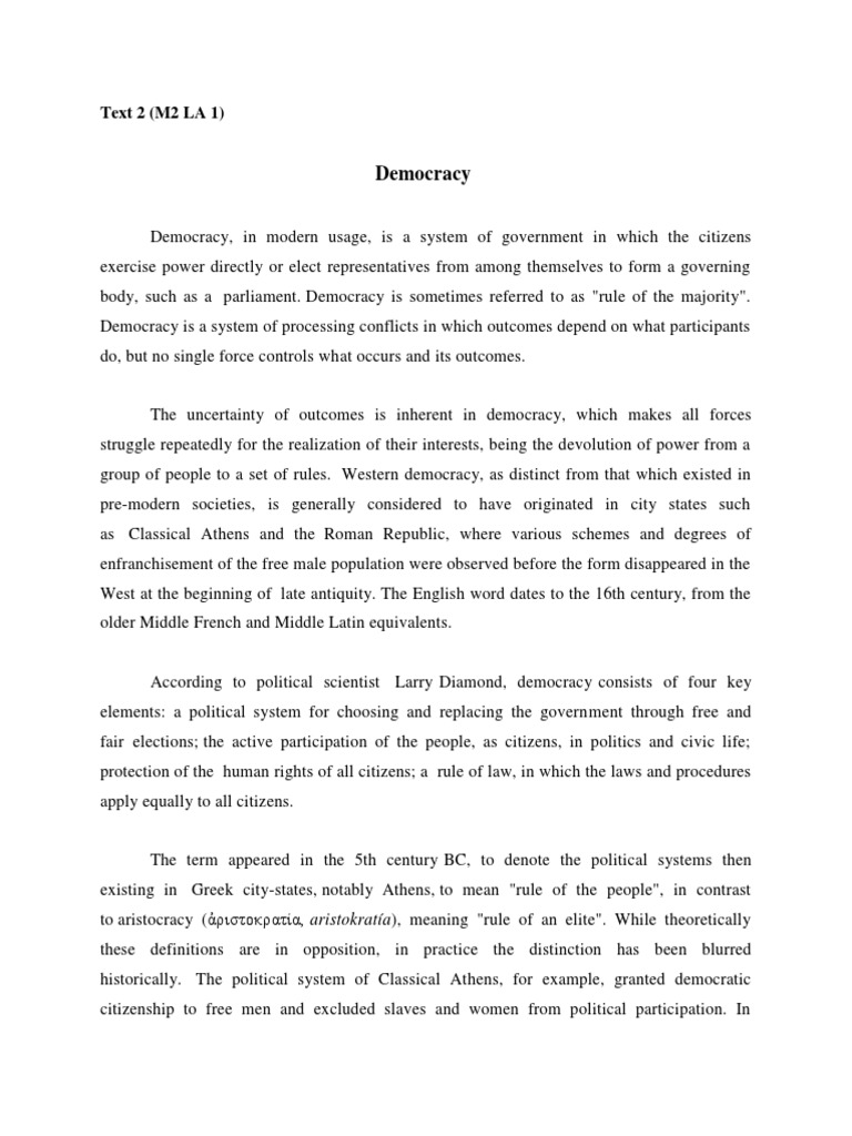Democracy: Text 2 (M2 LA 1) | PDF | Democracy | Political Ideologies