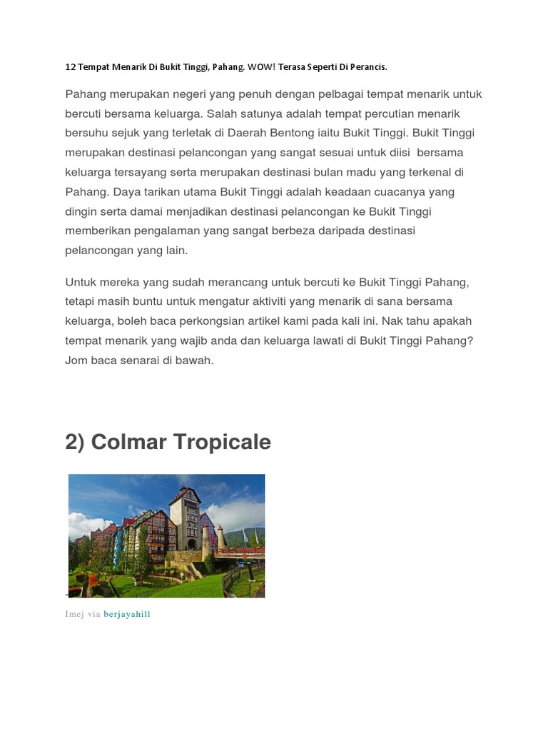 "12 Tempat Menarik Bukit Tinggi" | PDF