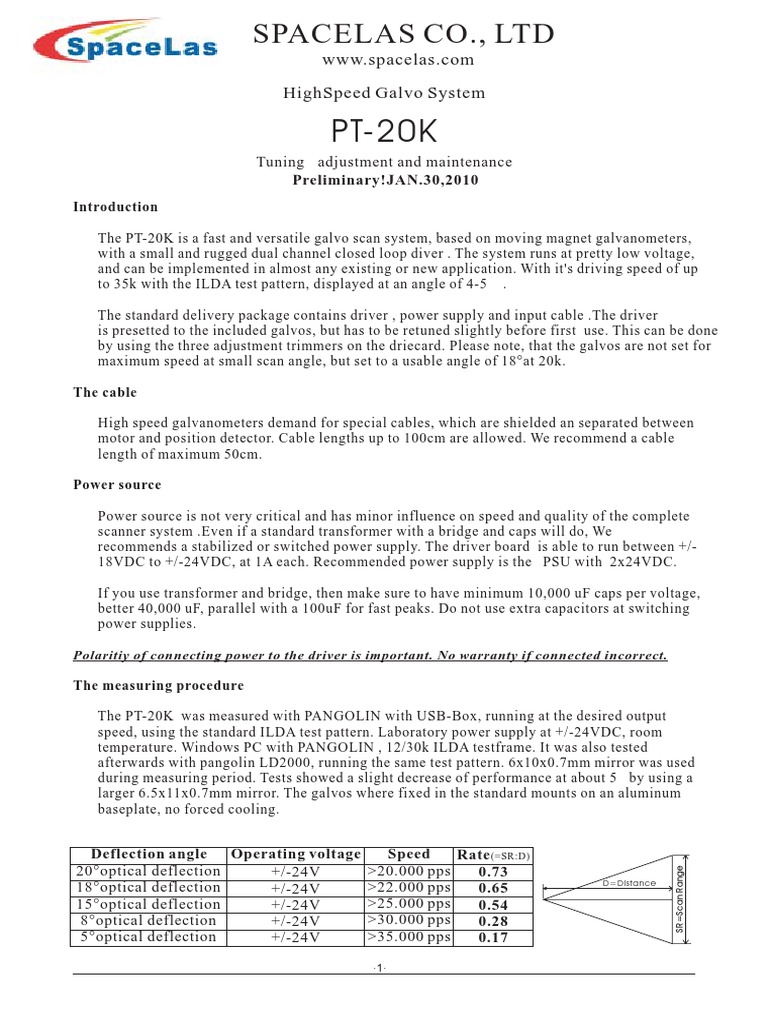 PT-20K Galvo System Tuning and Maintenance | PDF | Power Supply | Equipment