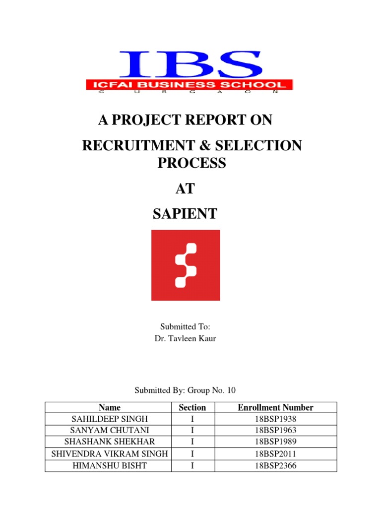 Recruitment and Selection Process of Sapient India. - IBS Gurgaon | PDF ...