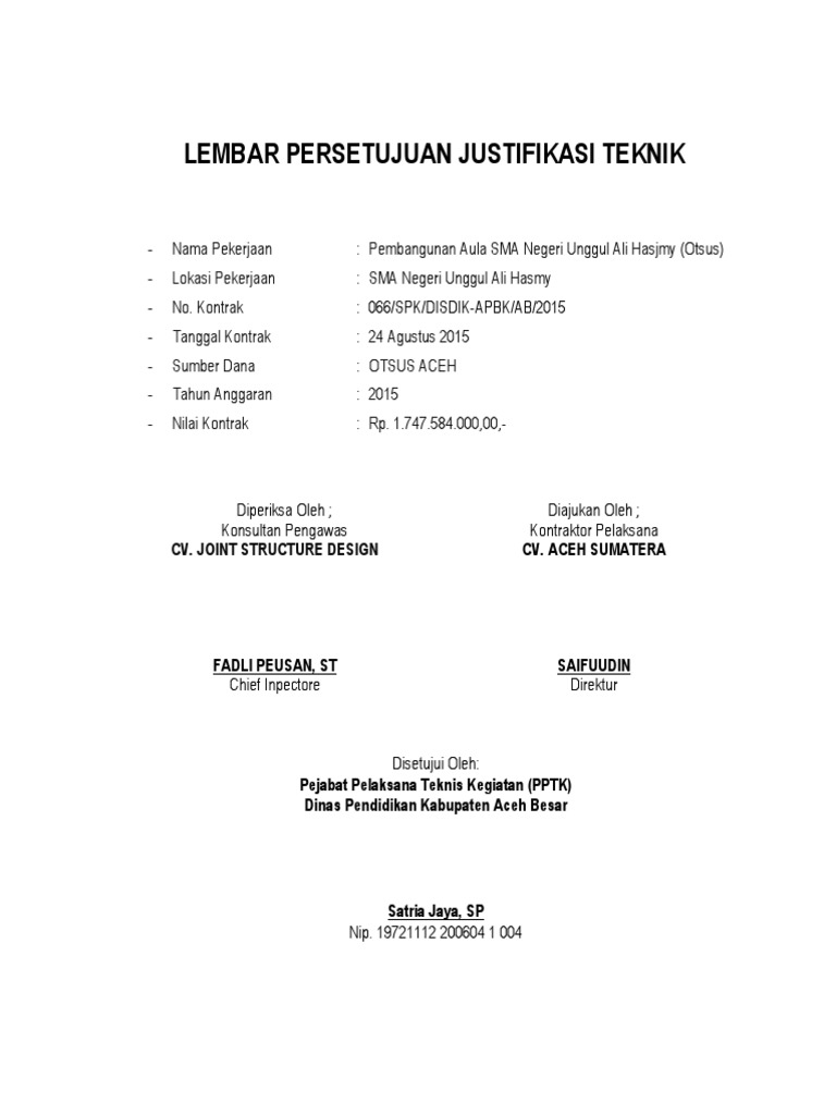 Lembar Pengesahan Justek | PDF