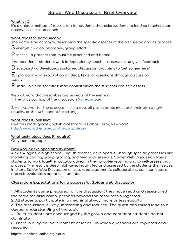 Spider Web Discussion | PDF | Understanding | Rubric (Academic)