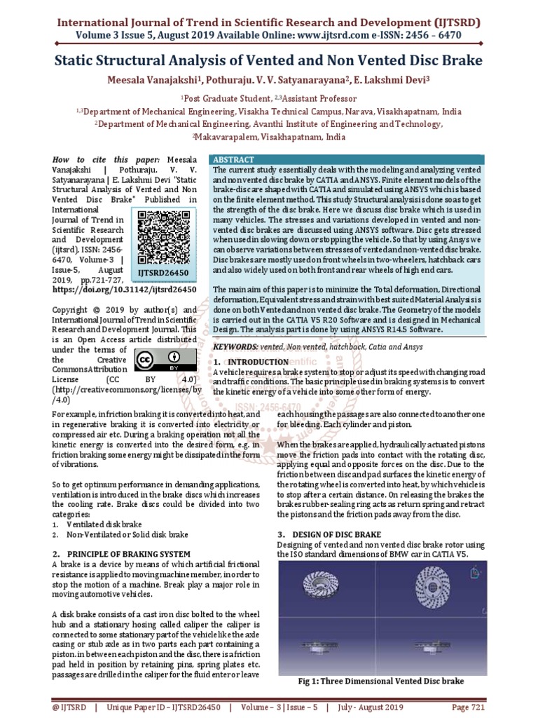 Static Structural Analysis of Vented and Non Vented Disc Brake ...