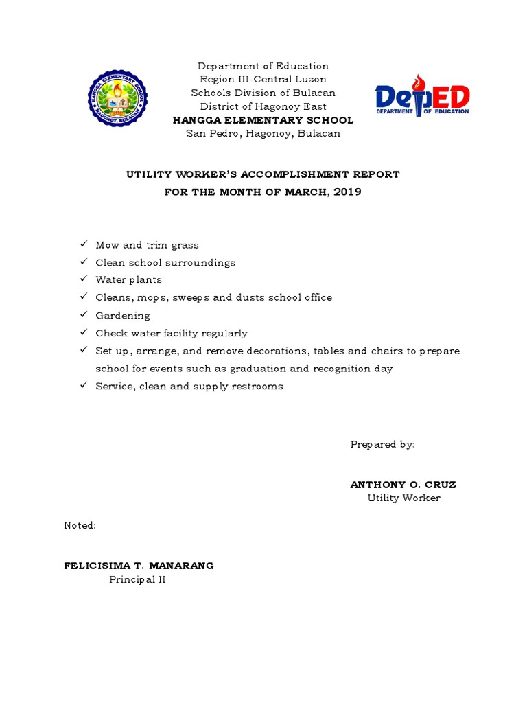 Accomplishment Report Mooe Utility 2019 | PDF | Nature