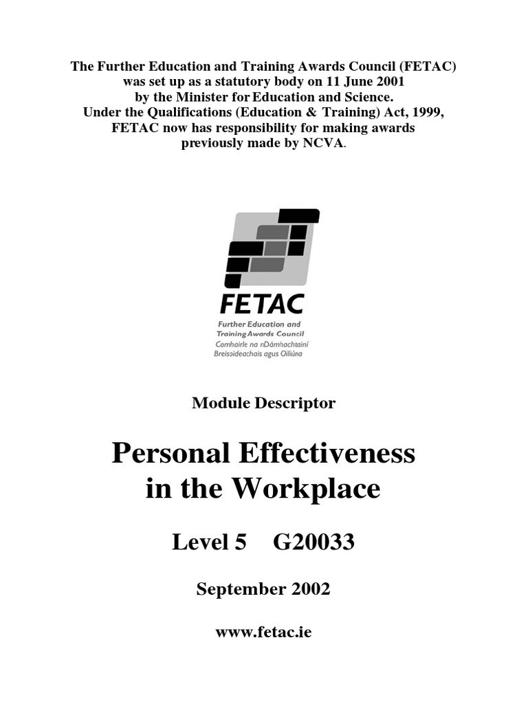 Personal Effectiveness in The Workplace | PDF | Educational Assessment ...