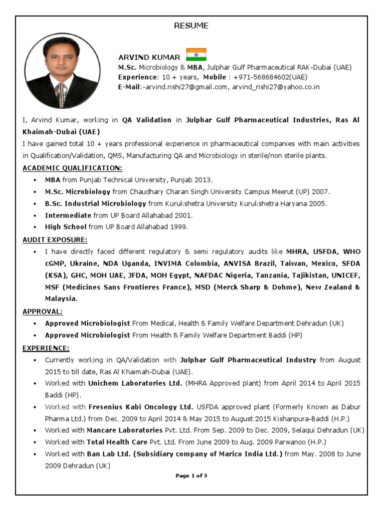 Arvind Resume QA | PDF | Verification And Validation | Pharmaceutical