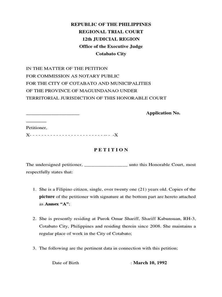 Petition For Notarial Commission Cotabato City | PDF | Notary Public ...