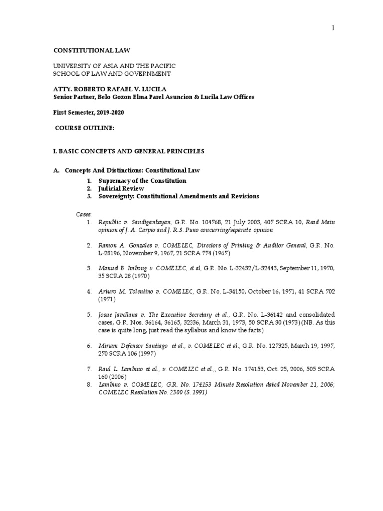 Constitutional Law I Syllabus | PDF | Commission On Elections ...