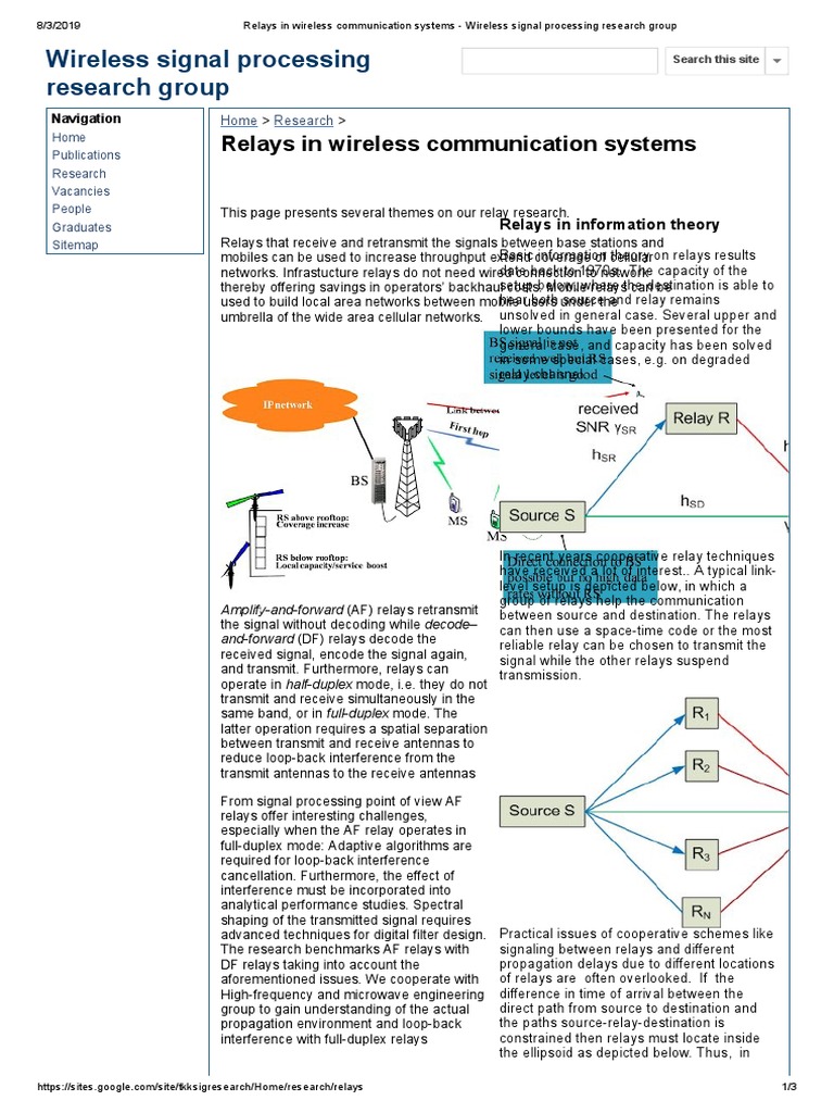 Wireless Signal Processing Research Group: Relays in Wireless ...
