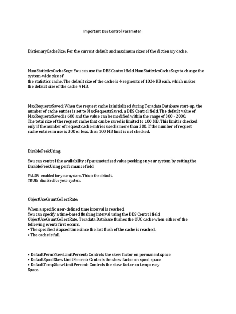 Teradata DBSControl Settings Guide | PDF | Computer Engineering | Software