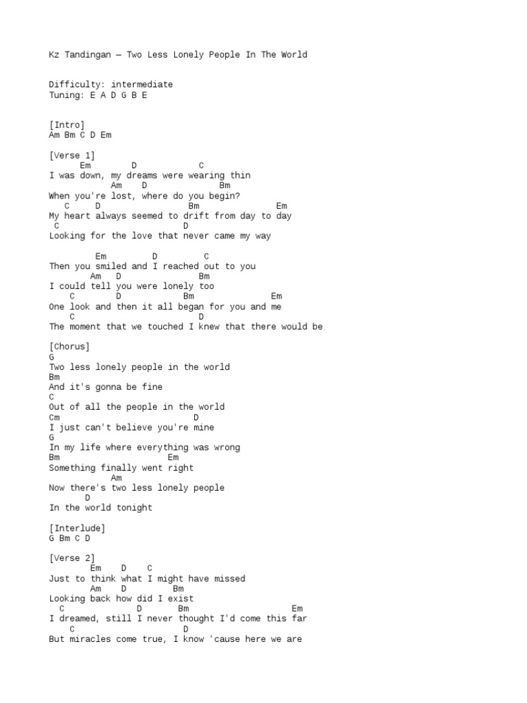 Two Less Lonely People in The World | PDF | Songs | Musical Compositions