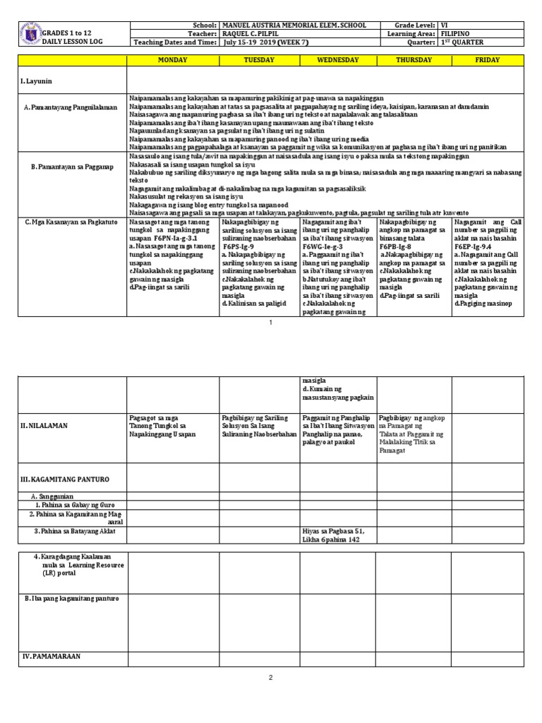 DLL Filipino 6 q1 w7 | PDF