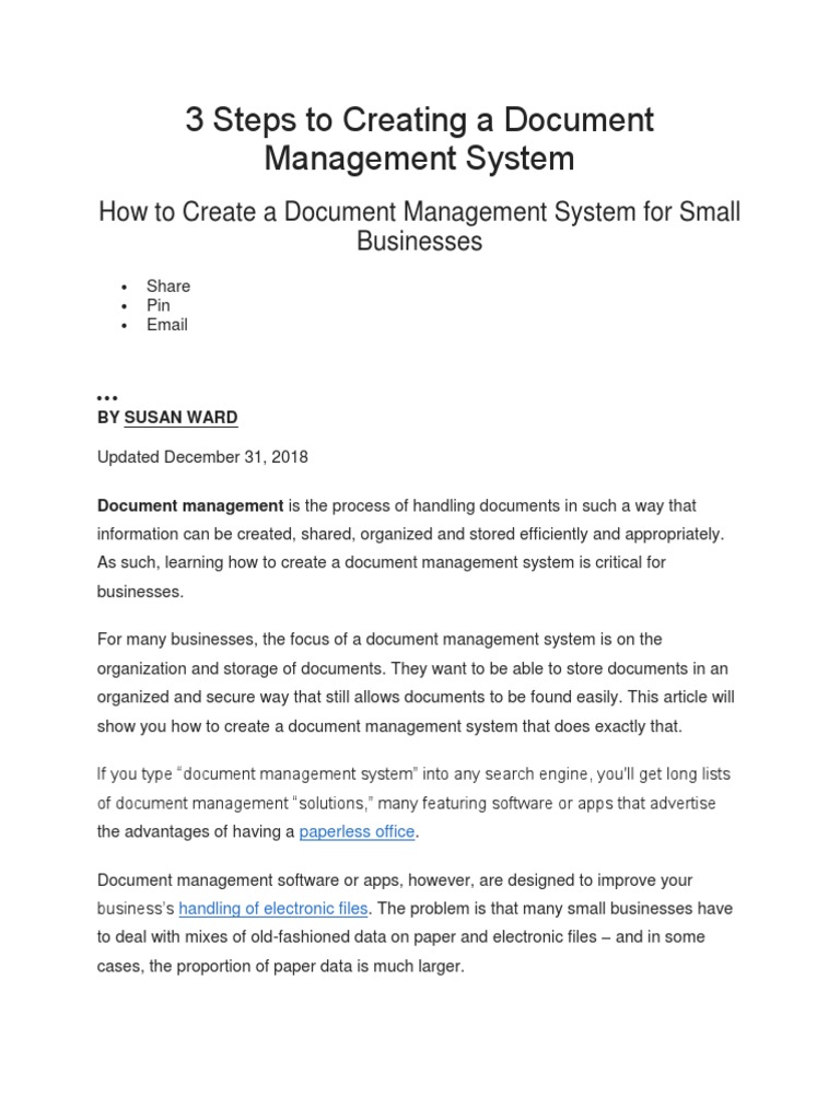 3 Steps To Creating A Document Management System | PDF | Computer File ...