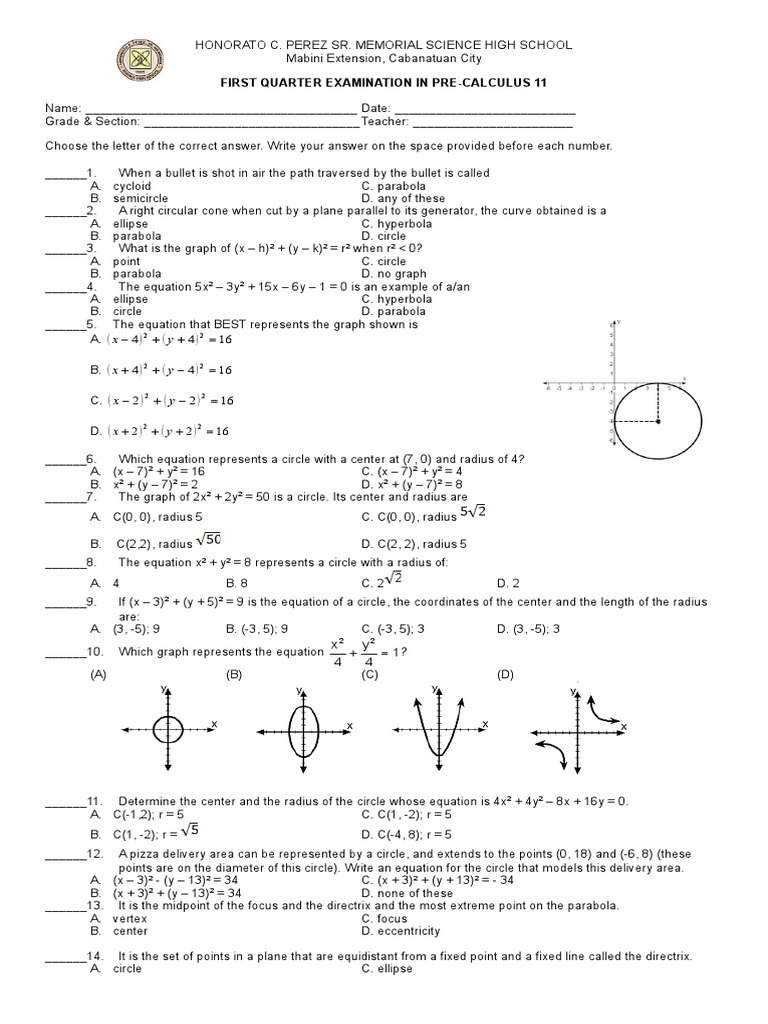 Pre Calculus Questions True | Download Free PDF | Ellipse ...